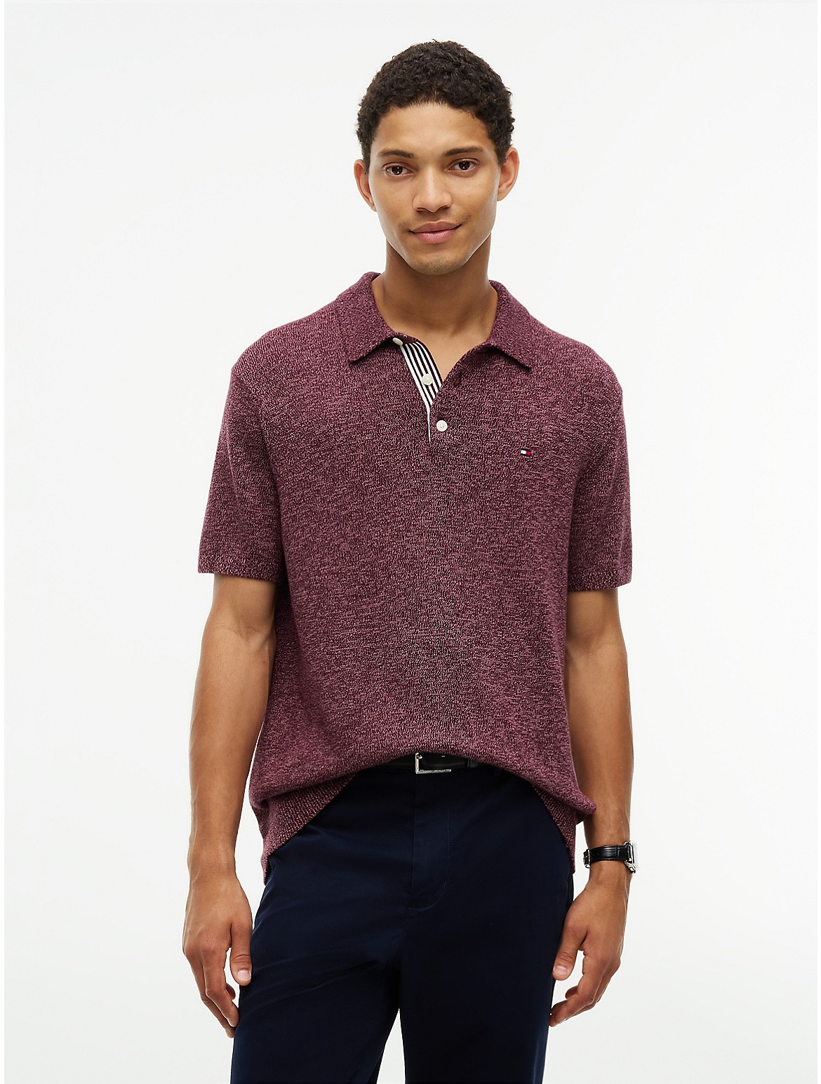 TOMMY HILFIGER men's short-sleeve heathered sweater polo -